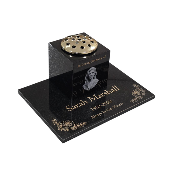 Granite Memorial Vase and Tablet, Solid Granite, Add a Portrait Image ...