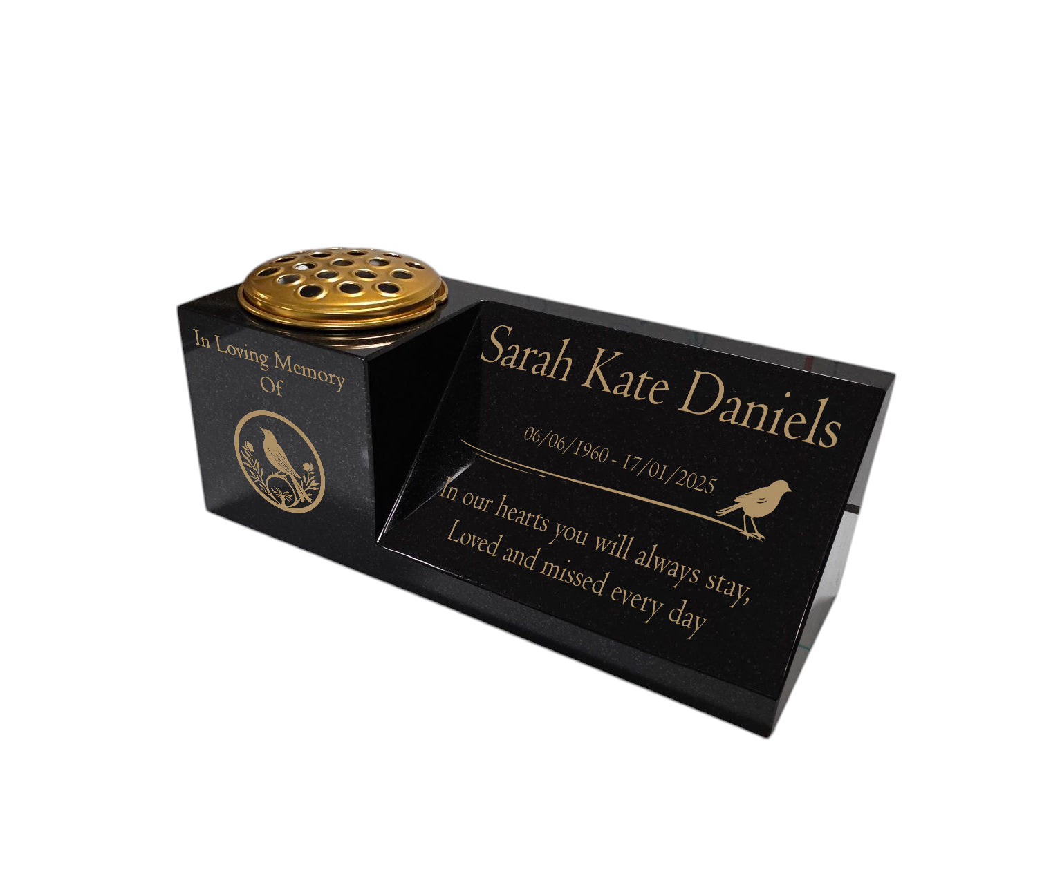 Granite Memorial Vase and Plaque Combination – Robin Design, Solid ...